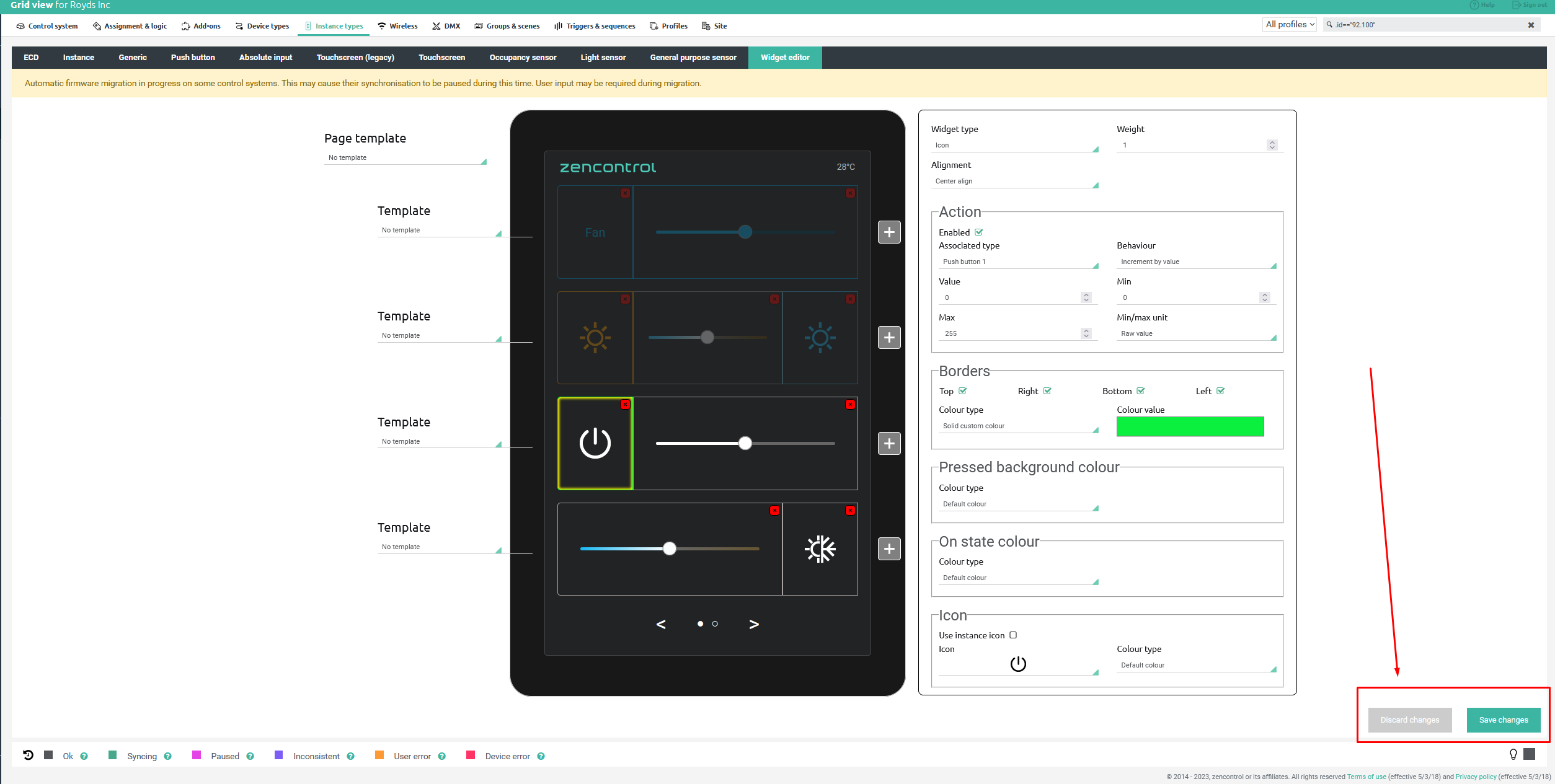 How to edit touchscreens in grid view – zencontrol
